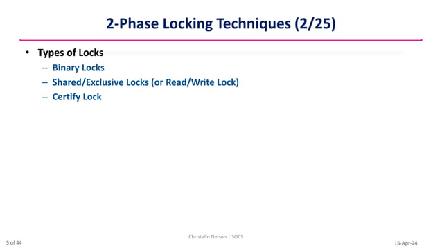 Concurrency Control In Database Management System Pdf