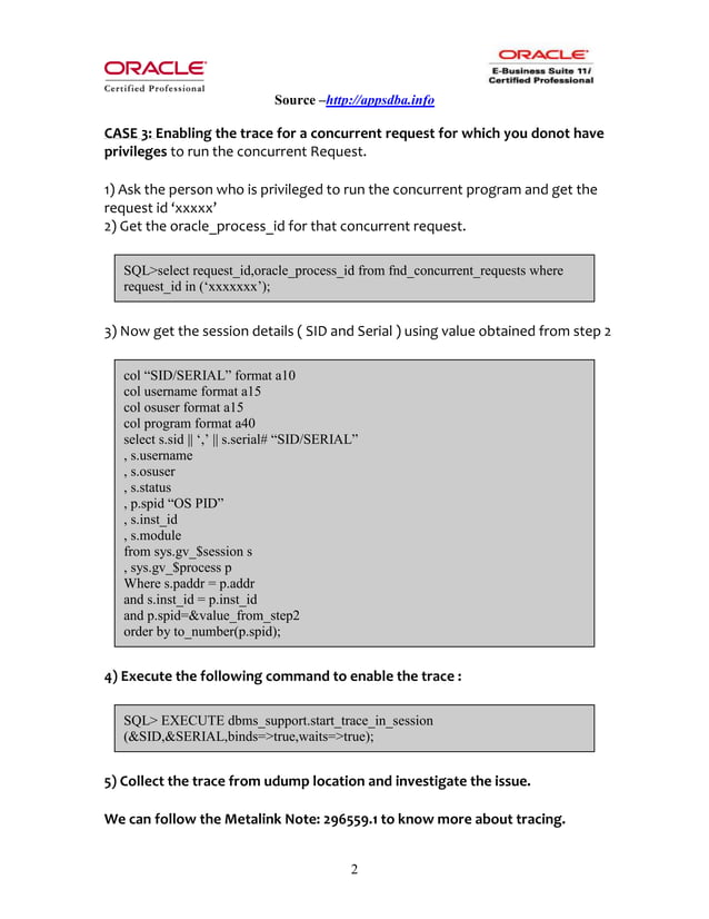 EBS R12 Concurrent program tracing | PDF