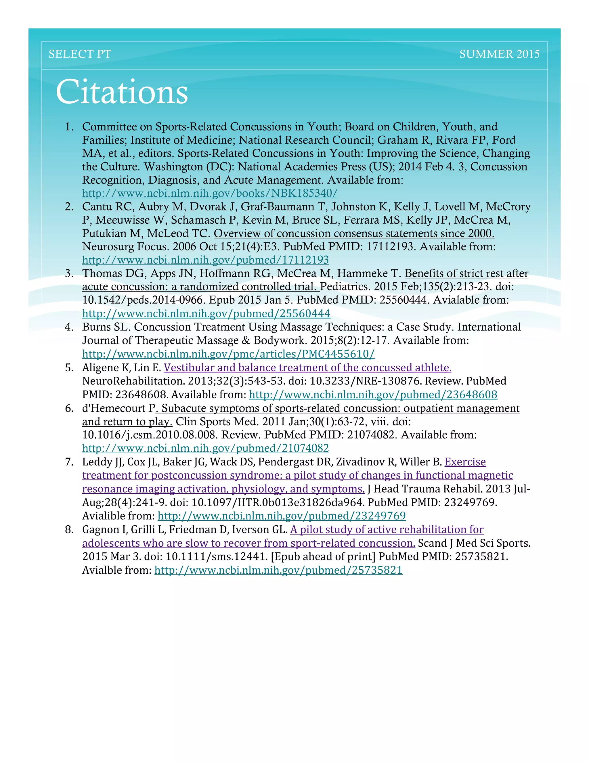 Concussion and Physical Therapy | PDF