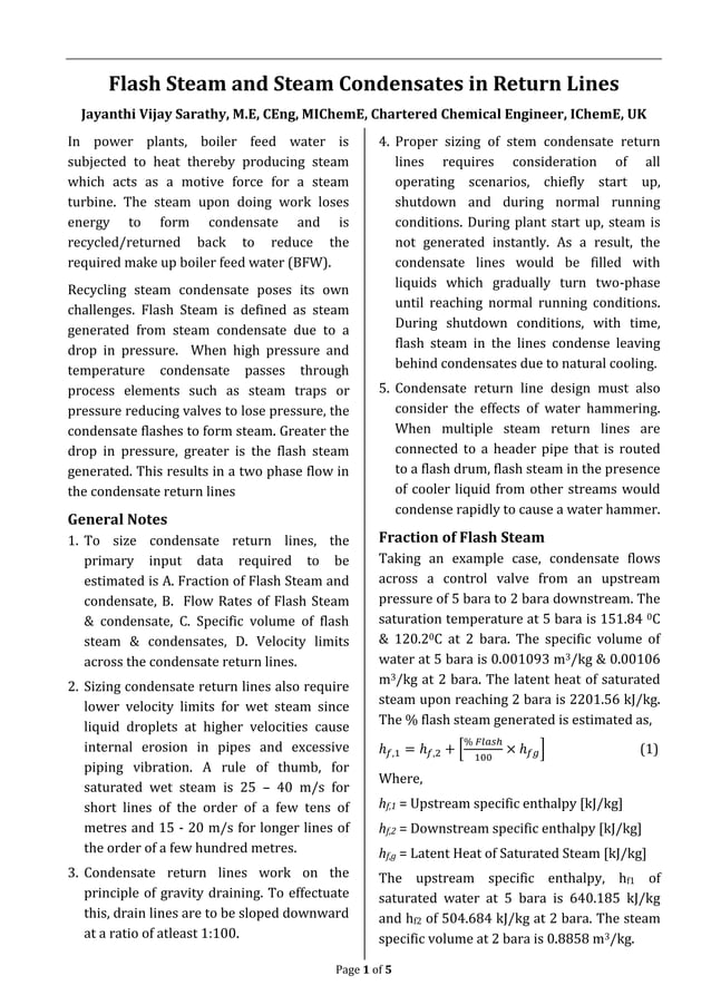Flash Steam and Steam Condensates in Return Lines | PDF