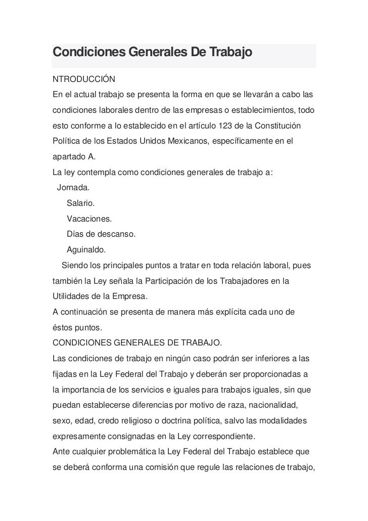 Condiciones generales de trabajo