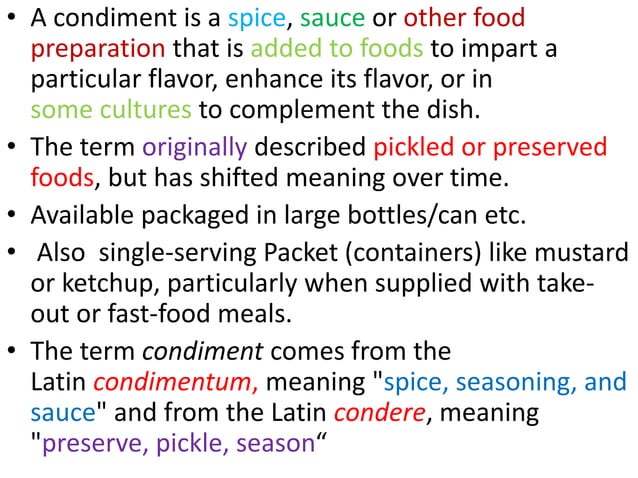 Condiments | PPTX | Cooking | Food & Drink