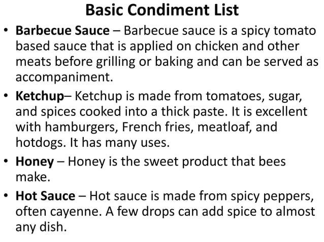 Condiments | PPTX | Cooking | Food & Drink