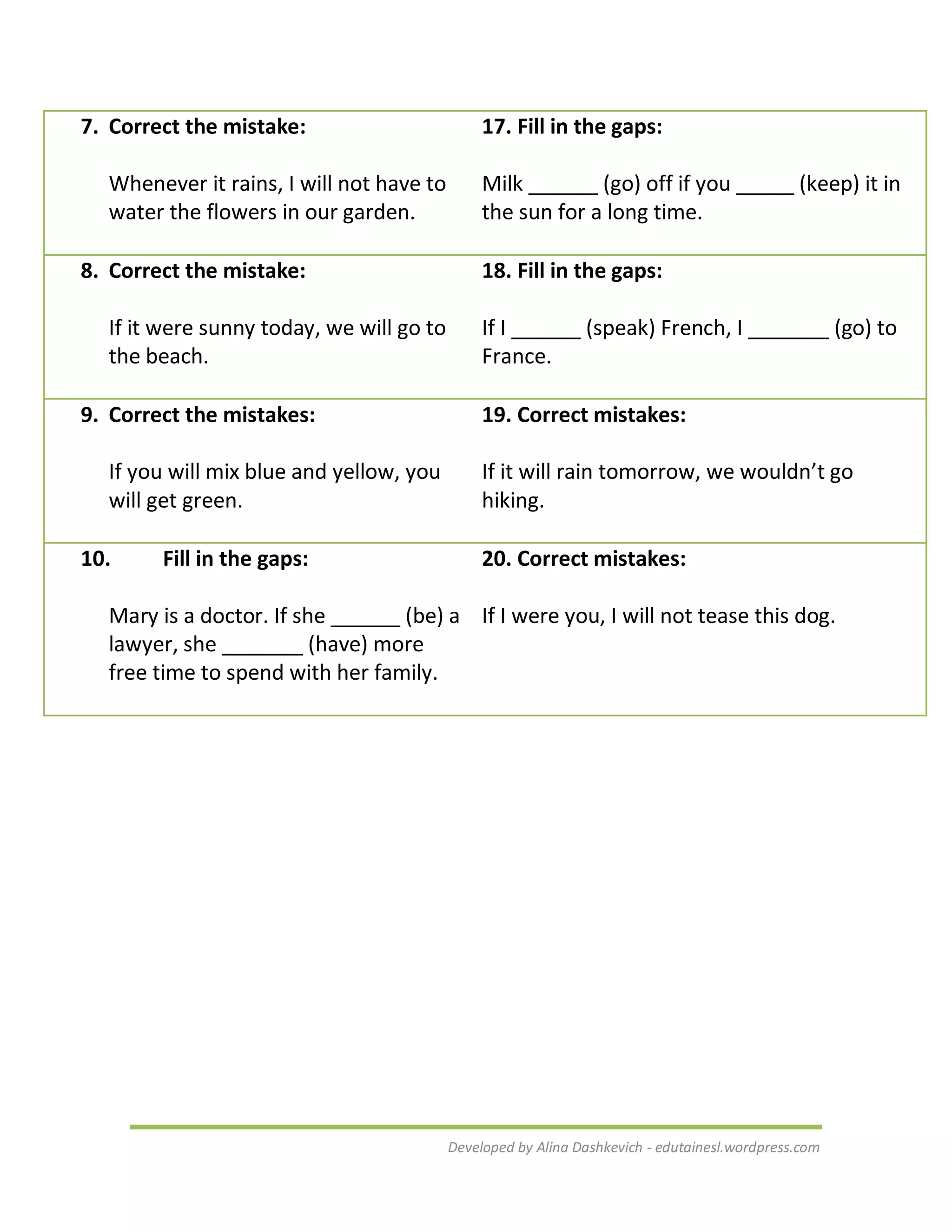 EFL Game - Conditional sentences, type 0, 1 and 3 - Grammar game | PDF