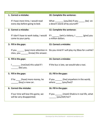 EFL Game - Conditional sentences, type 0, 1 and 3 - Grammar game | PDF