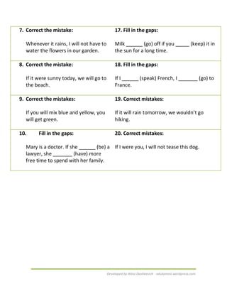 EFL Game - Conditional sentences, type 0, 1 and 3 - Grammar game | PDF