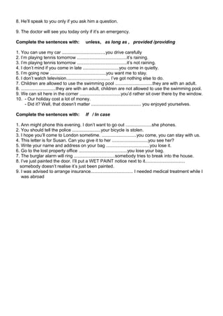 Conditional conjunctions exercises | PDF