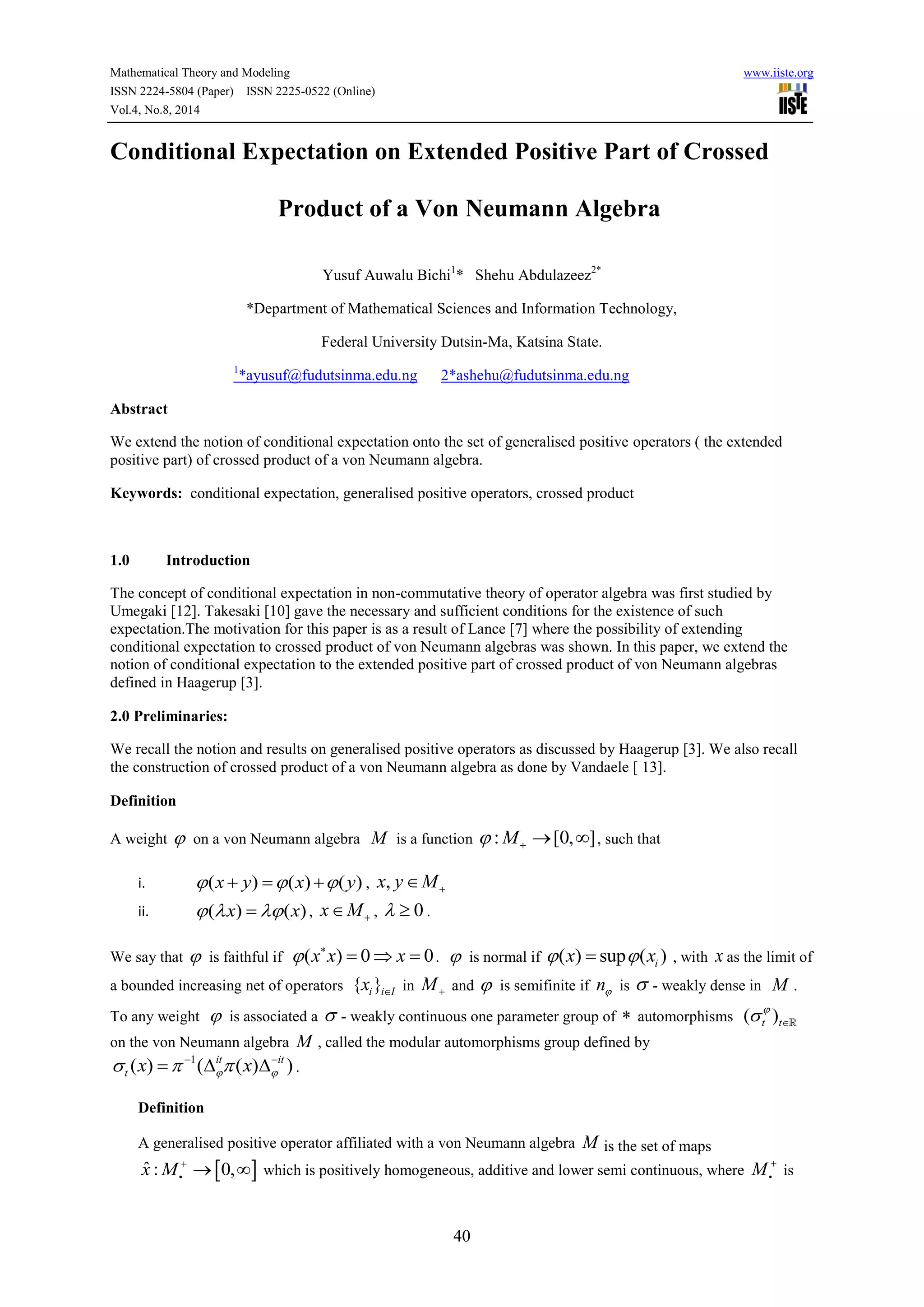 Conditional expectation on extended positive part of crossed | PDF