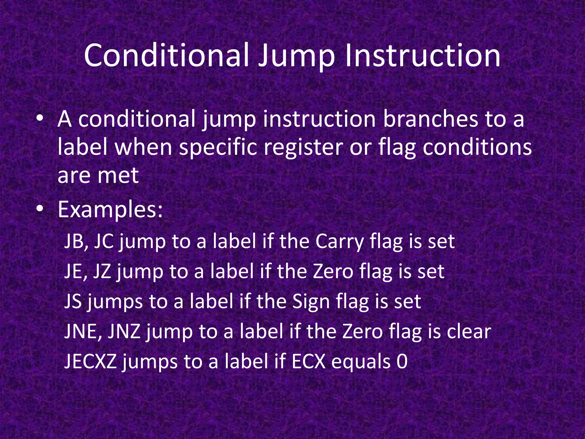 Conditional Jump Pptx Programming Languages Computing