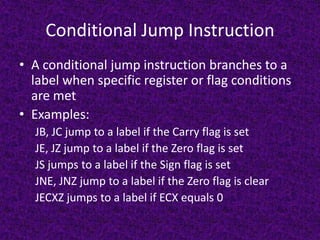 Conditional jump | PPTX | Programming Languages | Computing