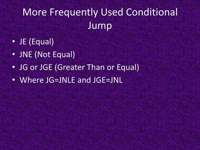 Conditional jump | PPTX | Programming Languages | Computing