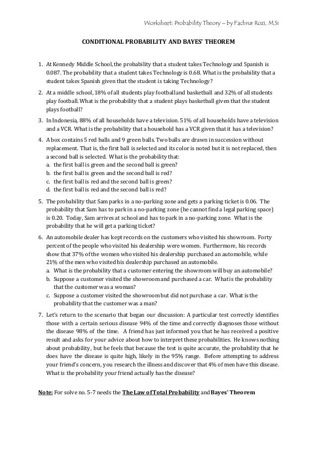 Conditional Probability Worksheet2 Conditional Probability Worksheet2