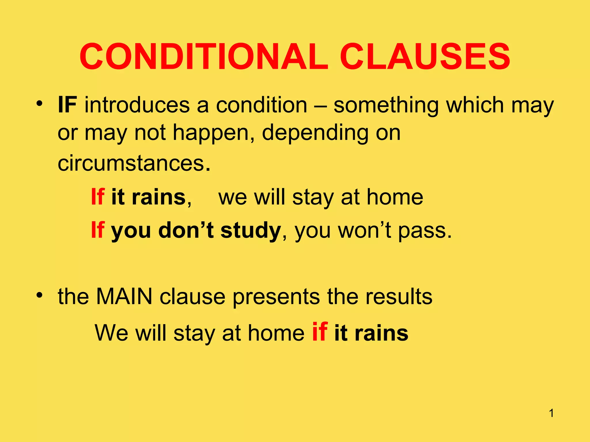 CONDITIONAL CLAUSES I,II TYPES | PPT