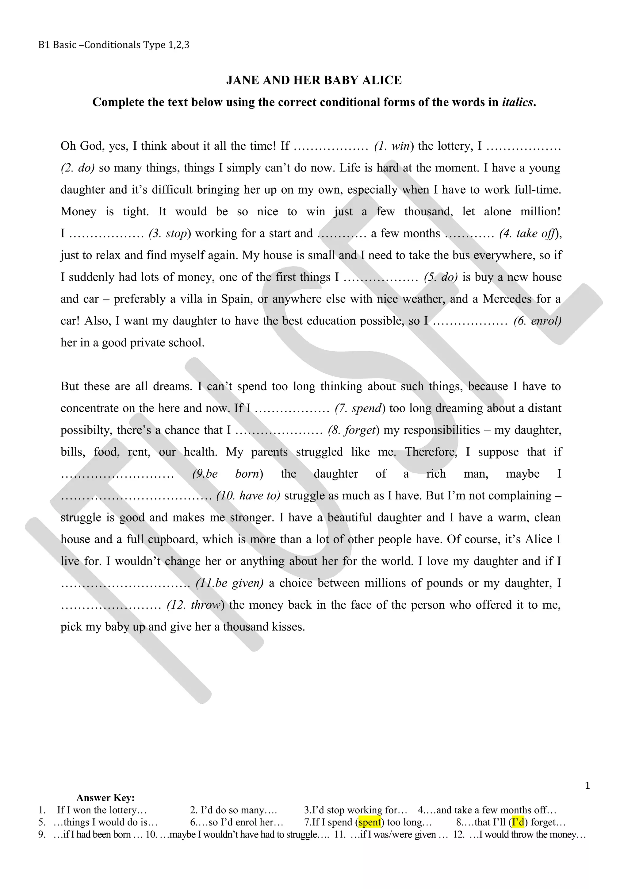 Conditionals type123(cloze) | DOC