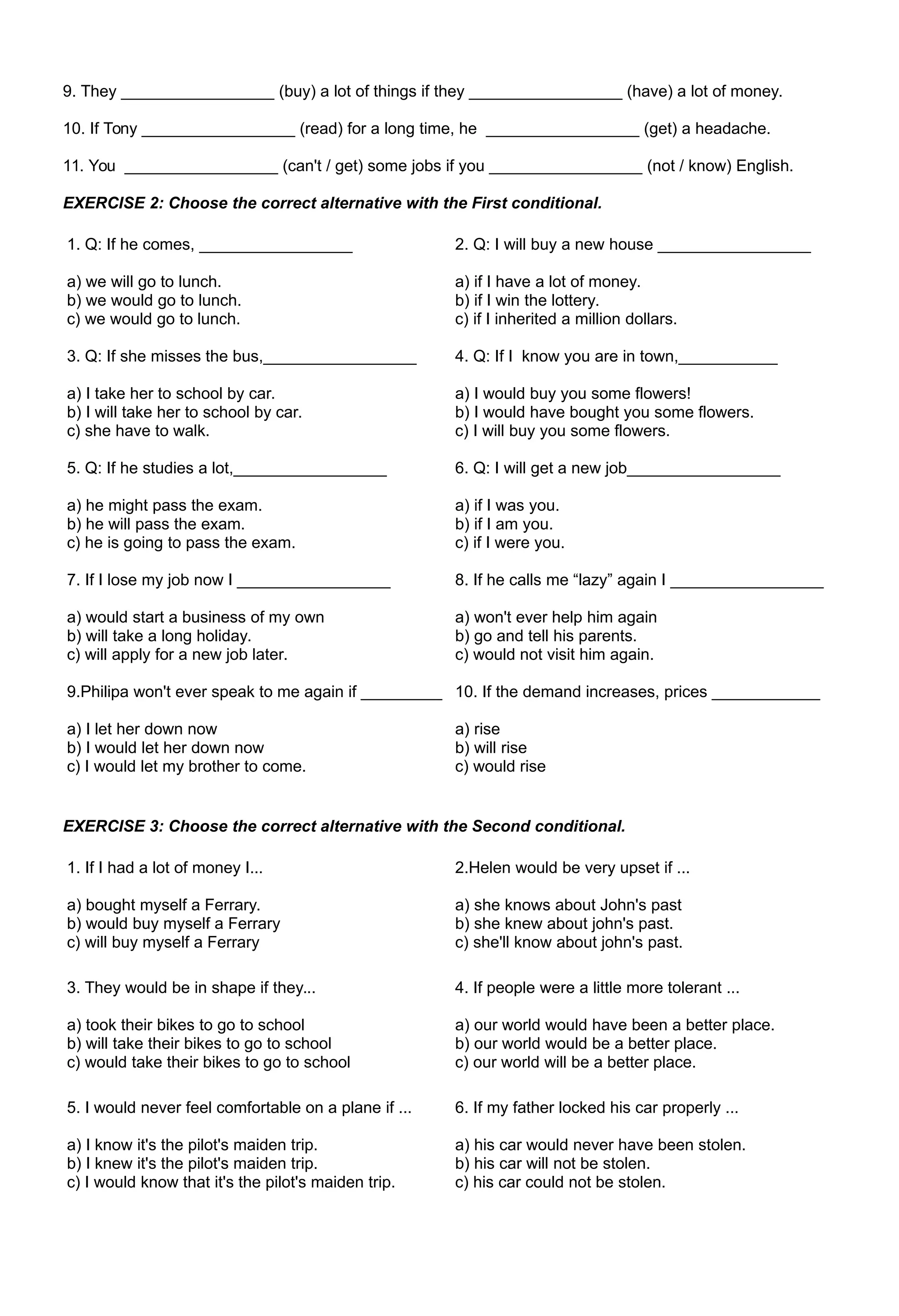 Conditionals 0, 1 and 2 handout | PDF