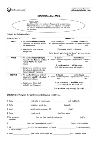 Conditionals 0, 1 and 2 handout | PDF