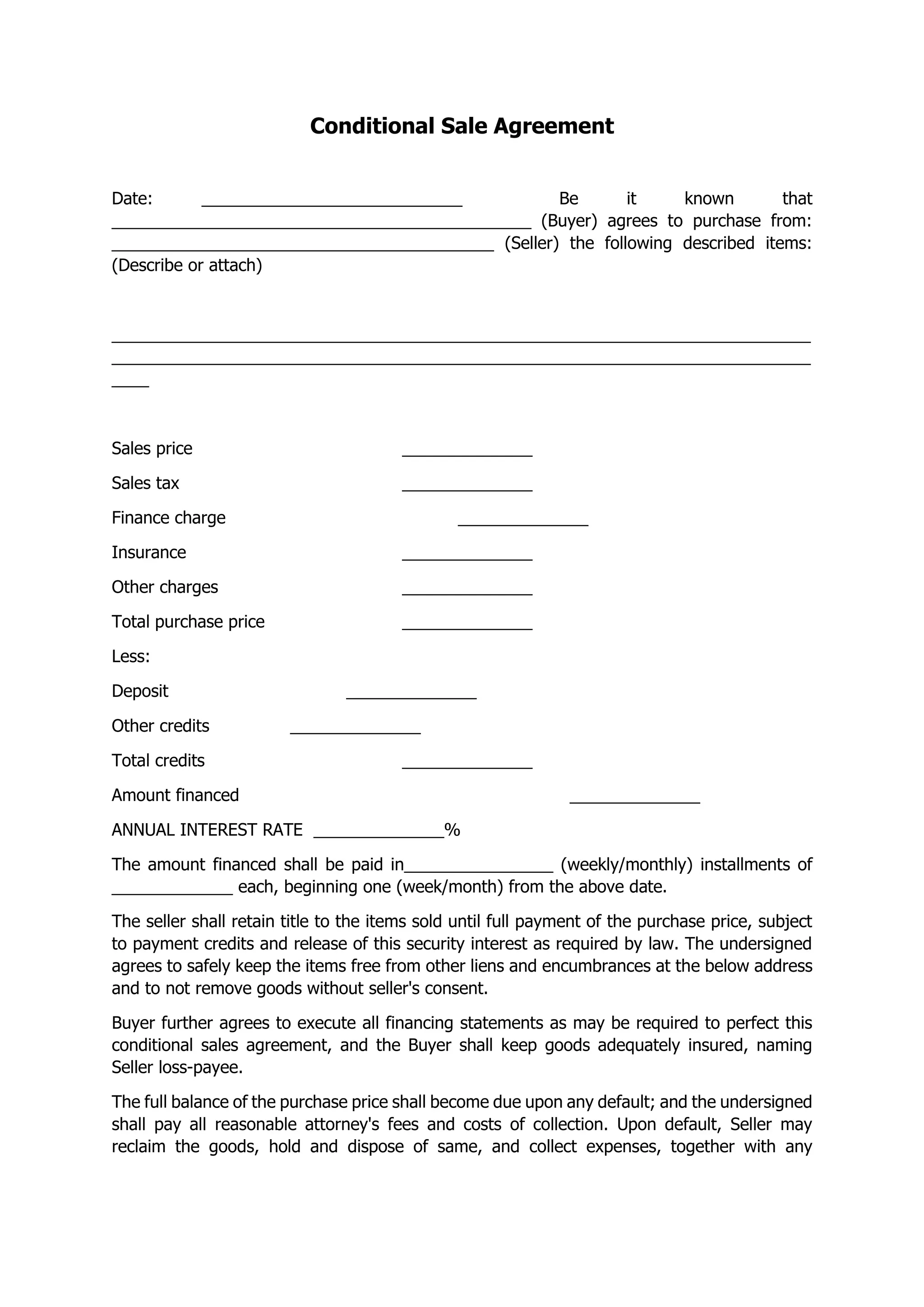 CONDITIONAL SALE AGREEMENT | PDF