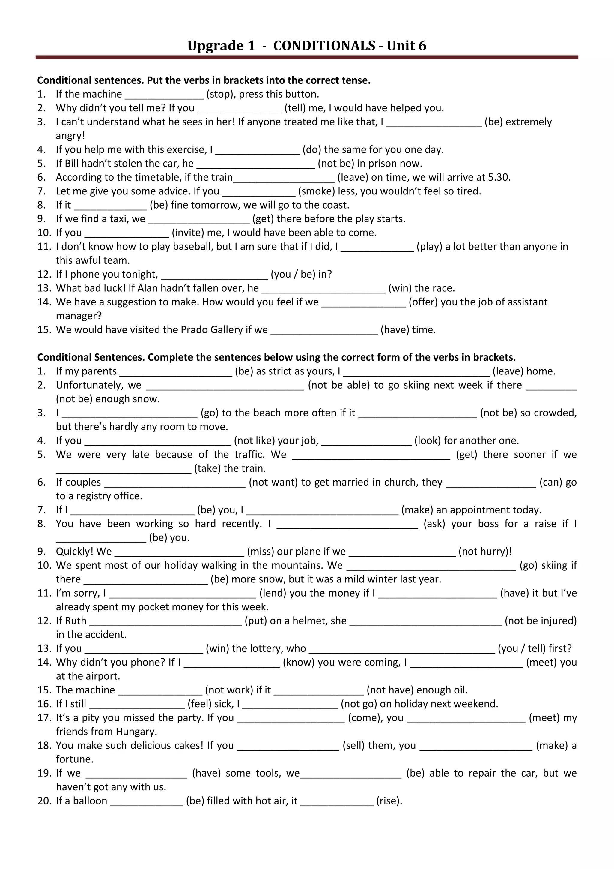 Conditional sentences (exercises) | PDF