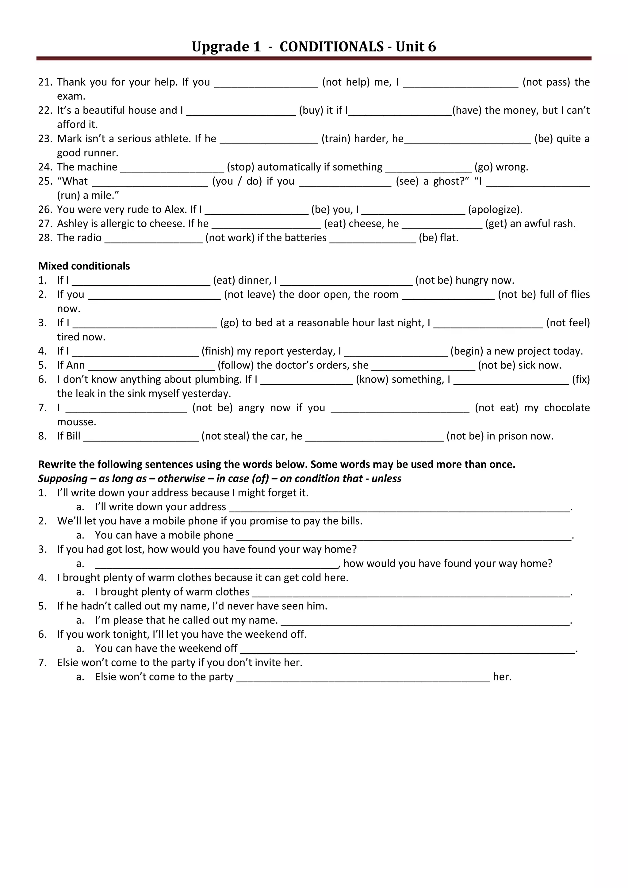 Conditional sentences (exercises) | PDF