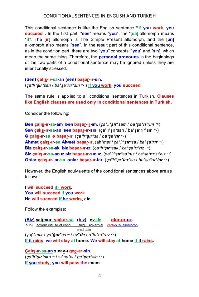 Conditional sentences in english and turkish