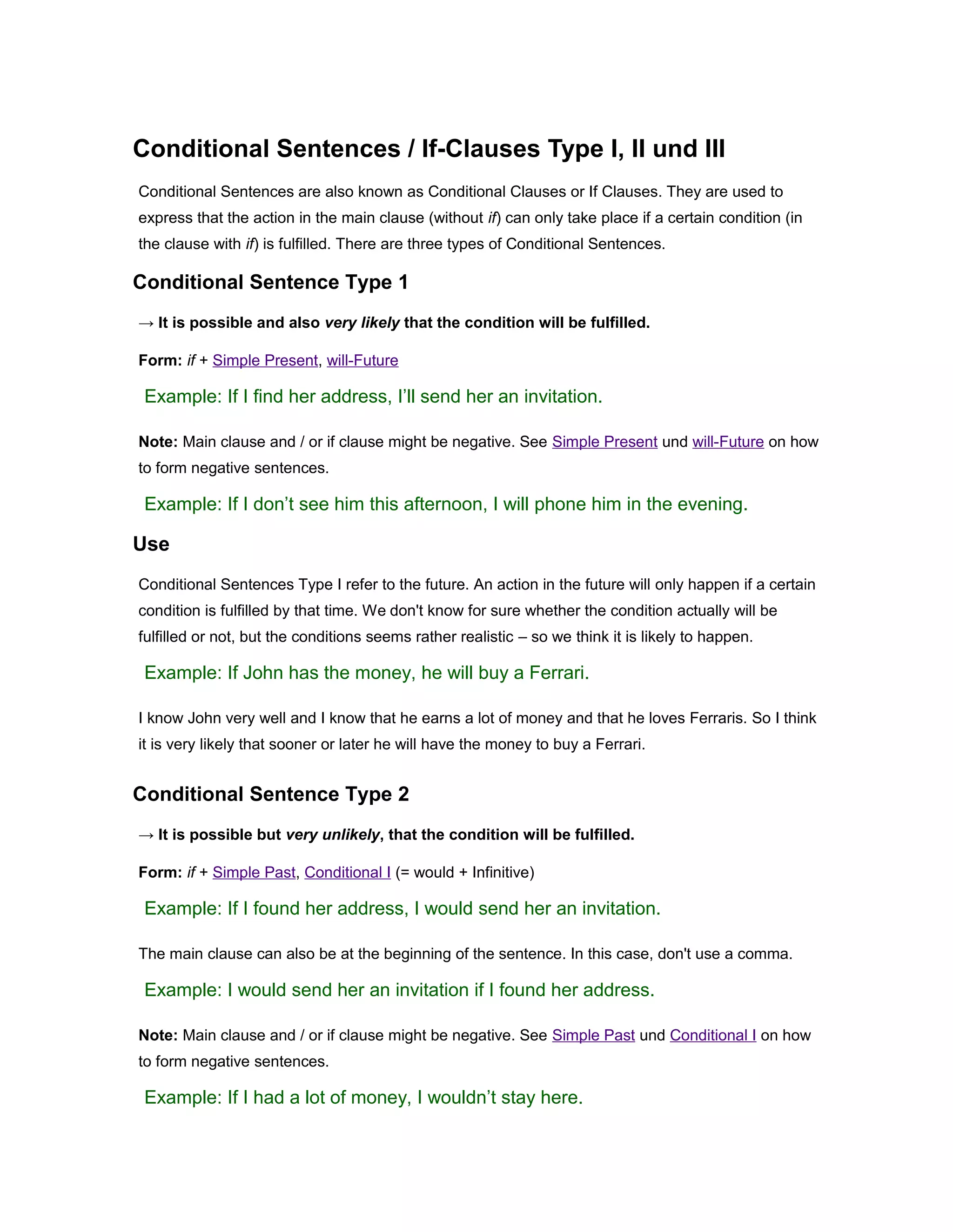 Conditional sentences, notes and exercises | DOC