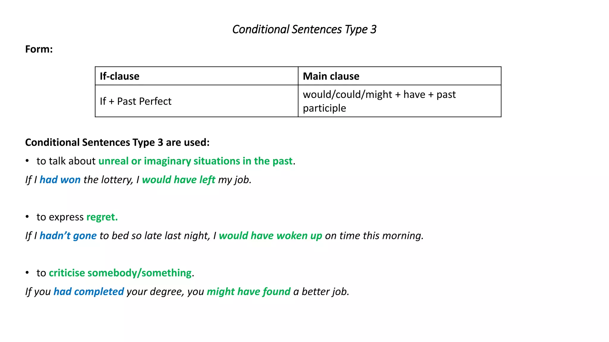 Conditional sentences type 3 | PPTX