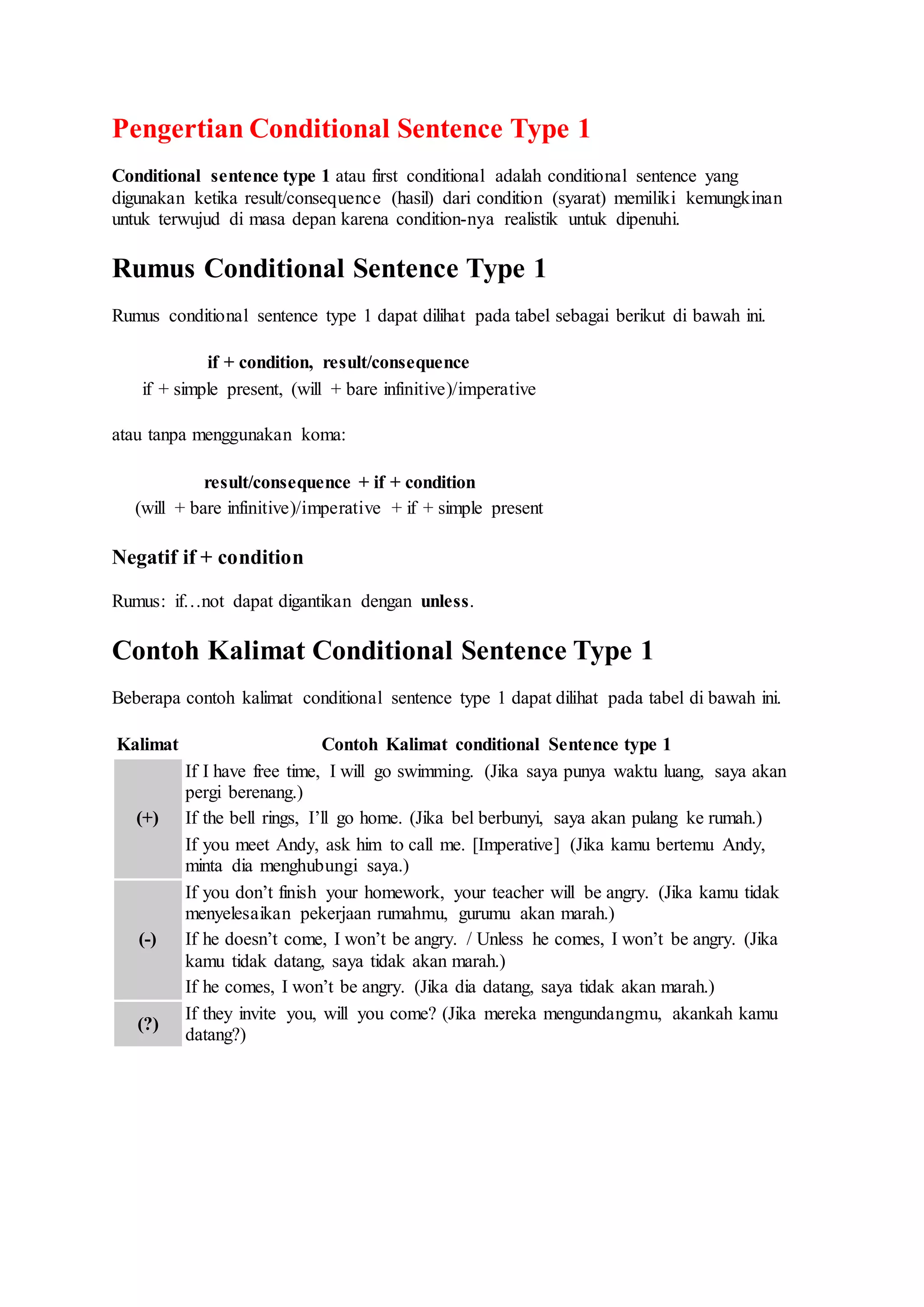Conditional Sentence type 1 2 3 | DOCX