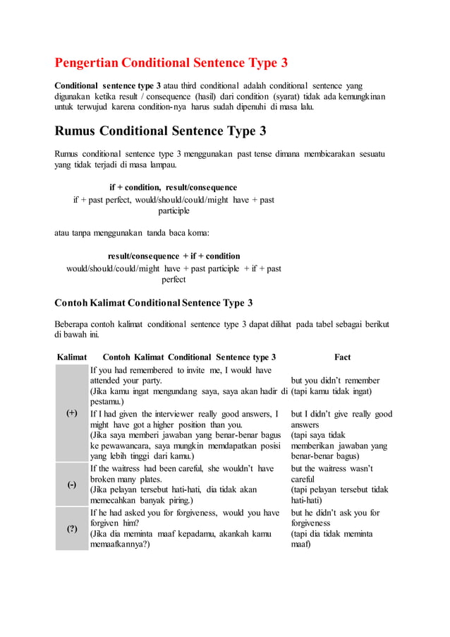 Conditional Sentence type 1 2 3 | DOCX