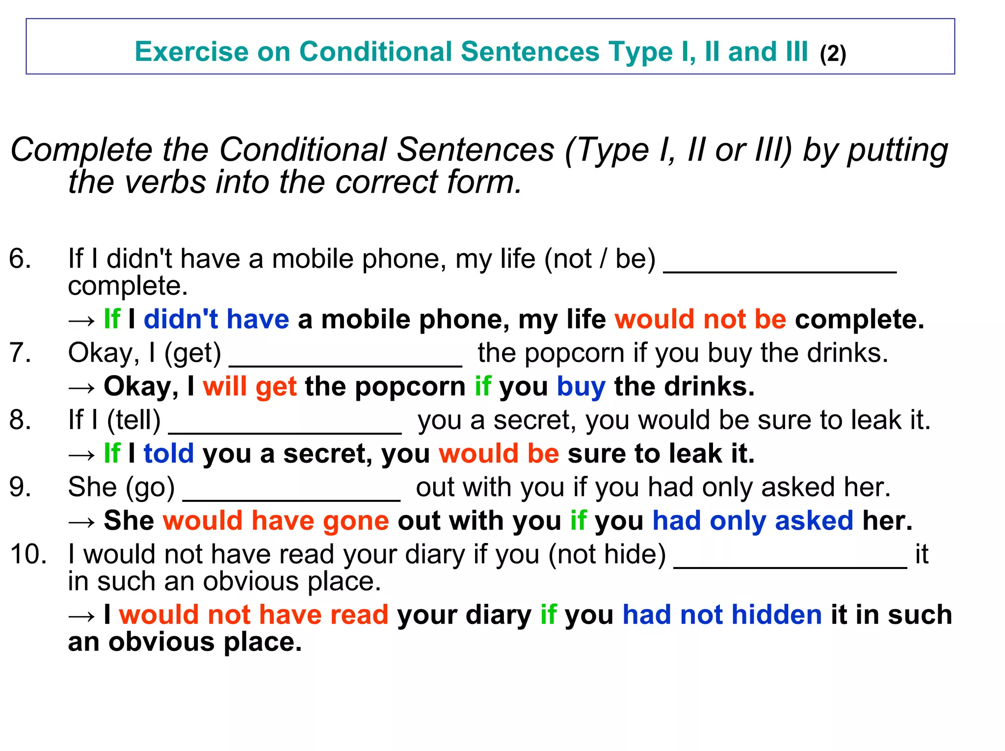 Conditionals Exercises | PPT