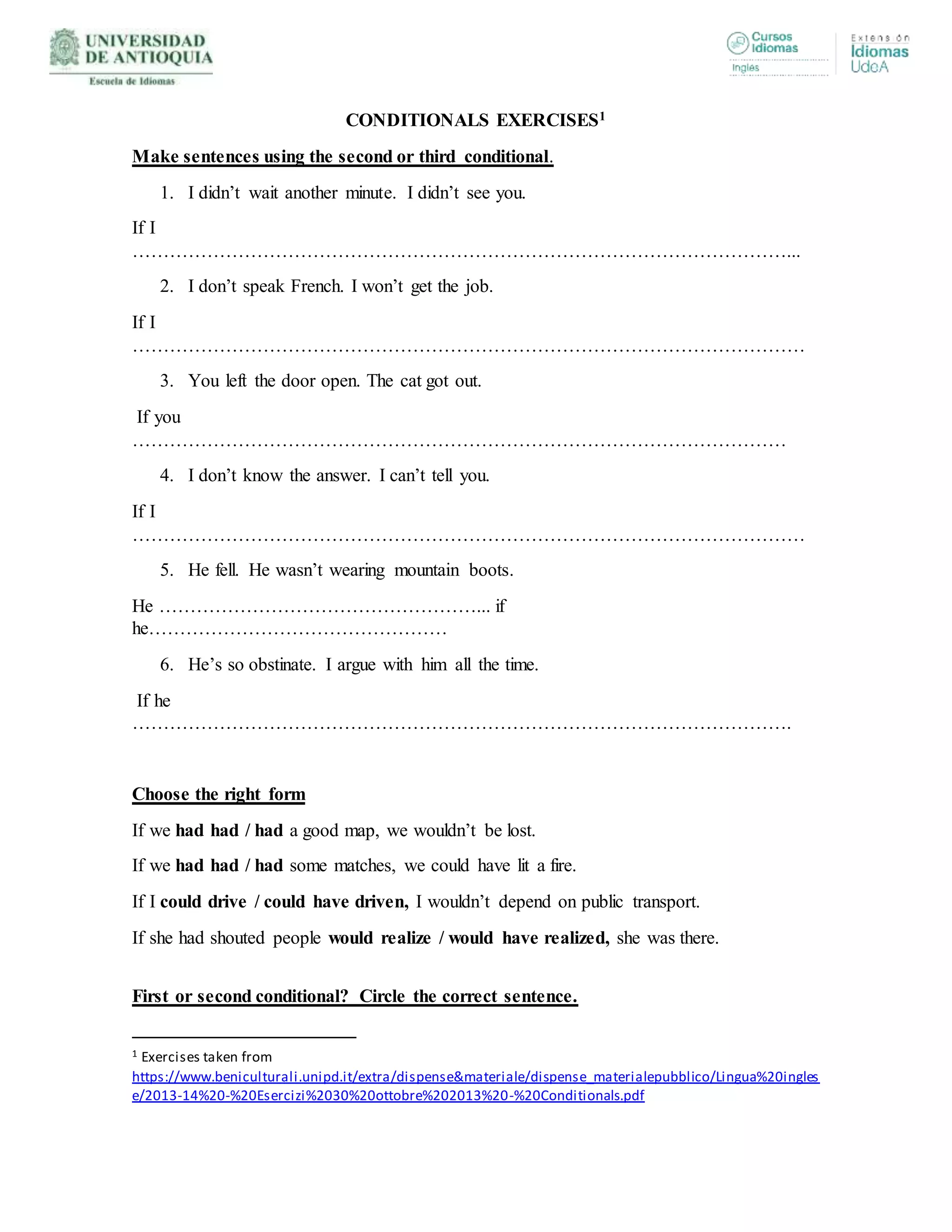 Conditionals exercises | DOCX