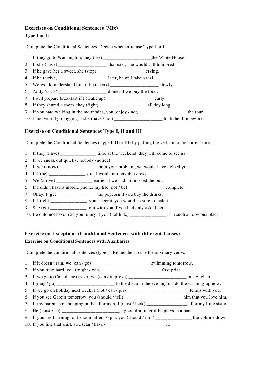 Conditionals Exercises