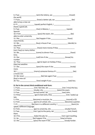 Conditionals exercises night | DOC