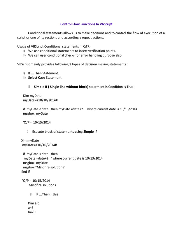 Conditional statements in vb script | DOC