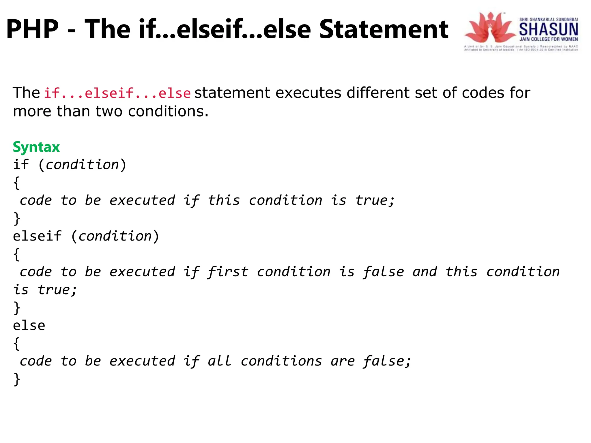Php Conditional Statements And Looping Ppt