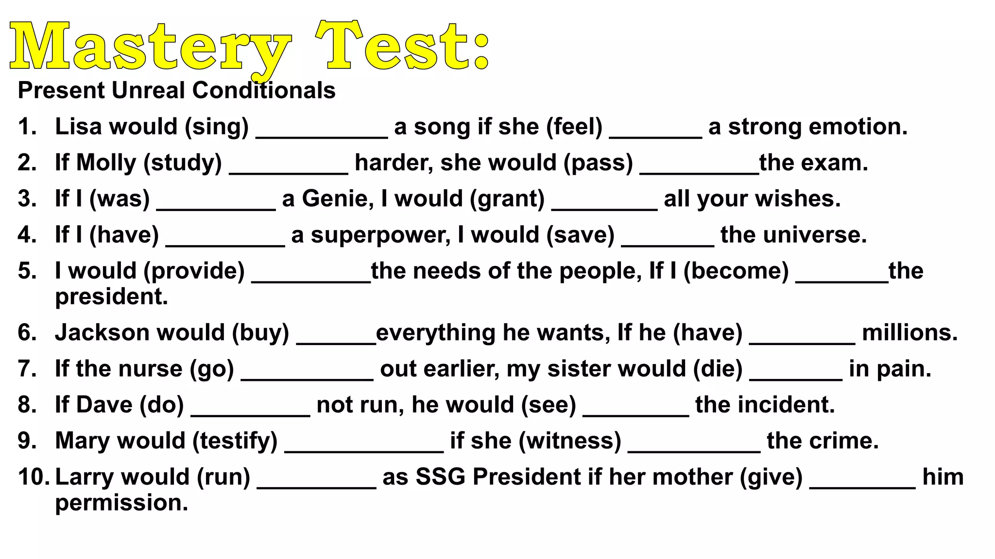 English 9 Present and Past Conditioning conditionals | PPTX