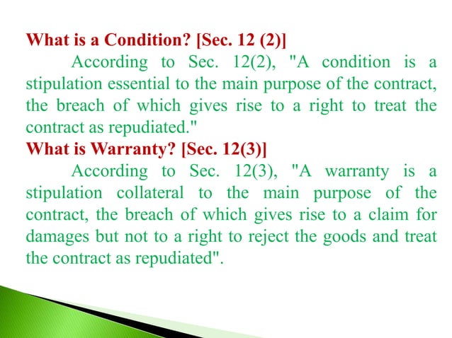 Conditions and warranties | PPTX | Law