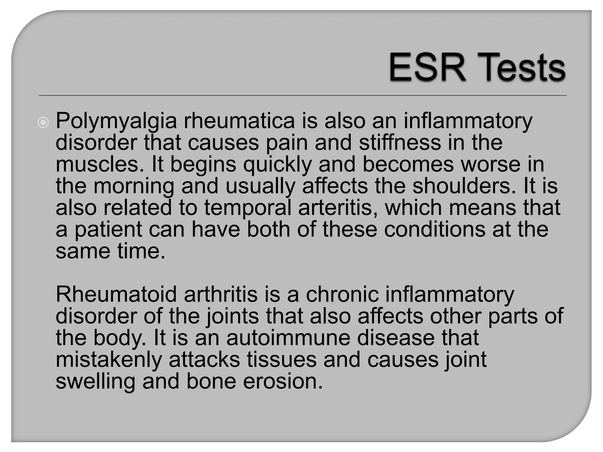 Conditions That May Require ESR Tests | PPTX