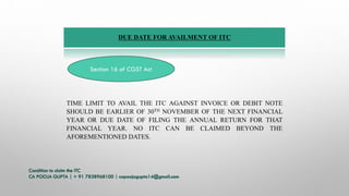 Condition the claim the ITC. The point need to be considered for ...