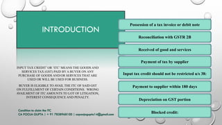 Condition the claim the ITC. The point need to be considered for ...