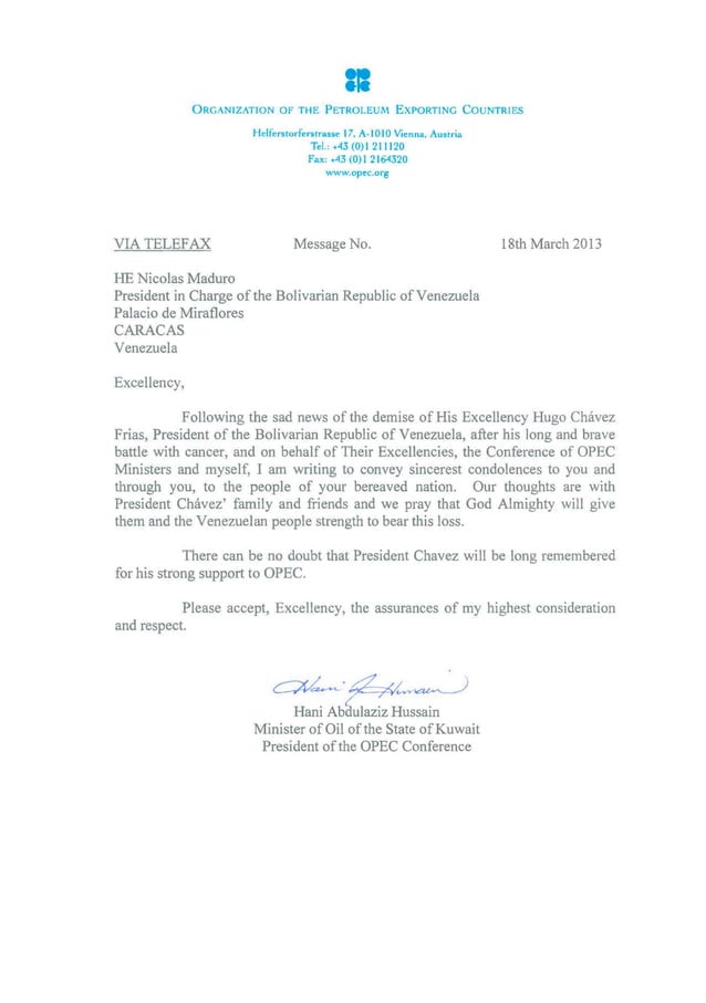 Condolence letter to_venezuela | PDF