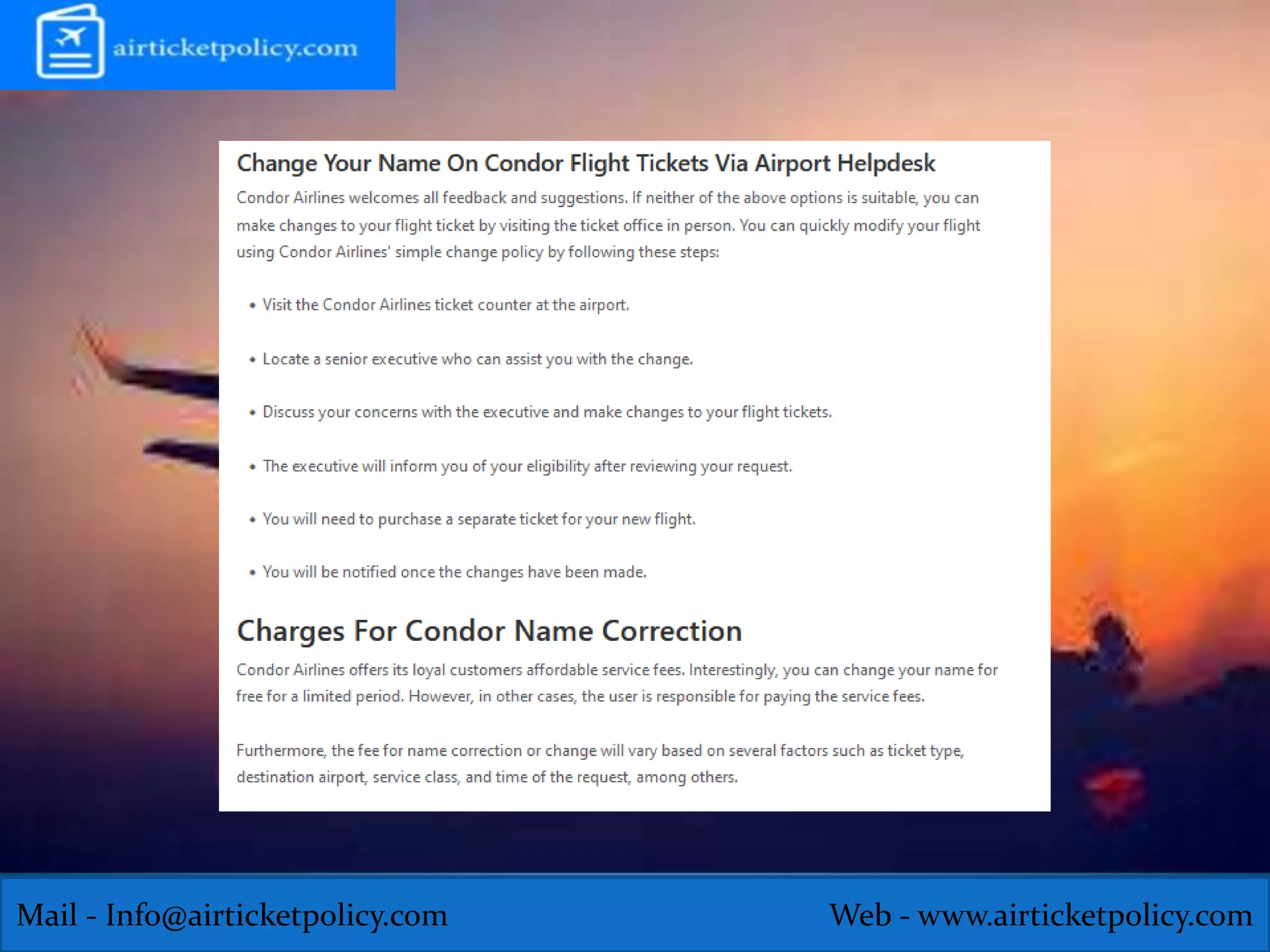 Condor Name Change Correction Policy | PPT