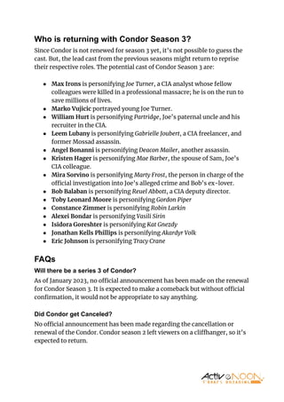 Condor Season 3 Release Date: Is It Canceled Or Returning? | PDF ...