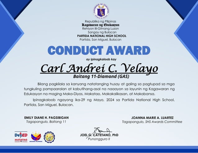 Conduct-Award-Certificate 11 FOR BOYSCOUTx | PPT