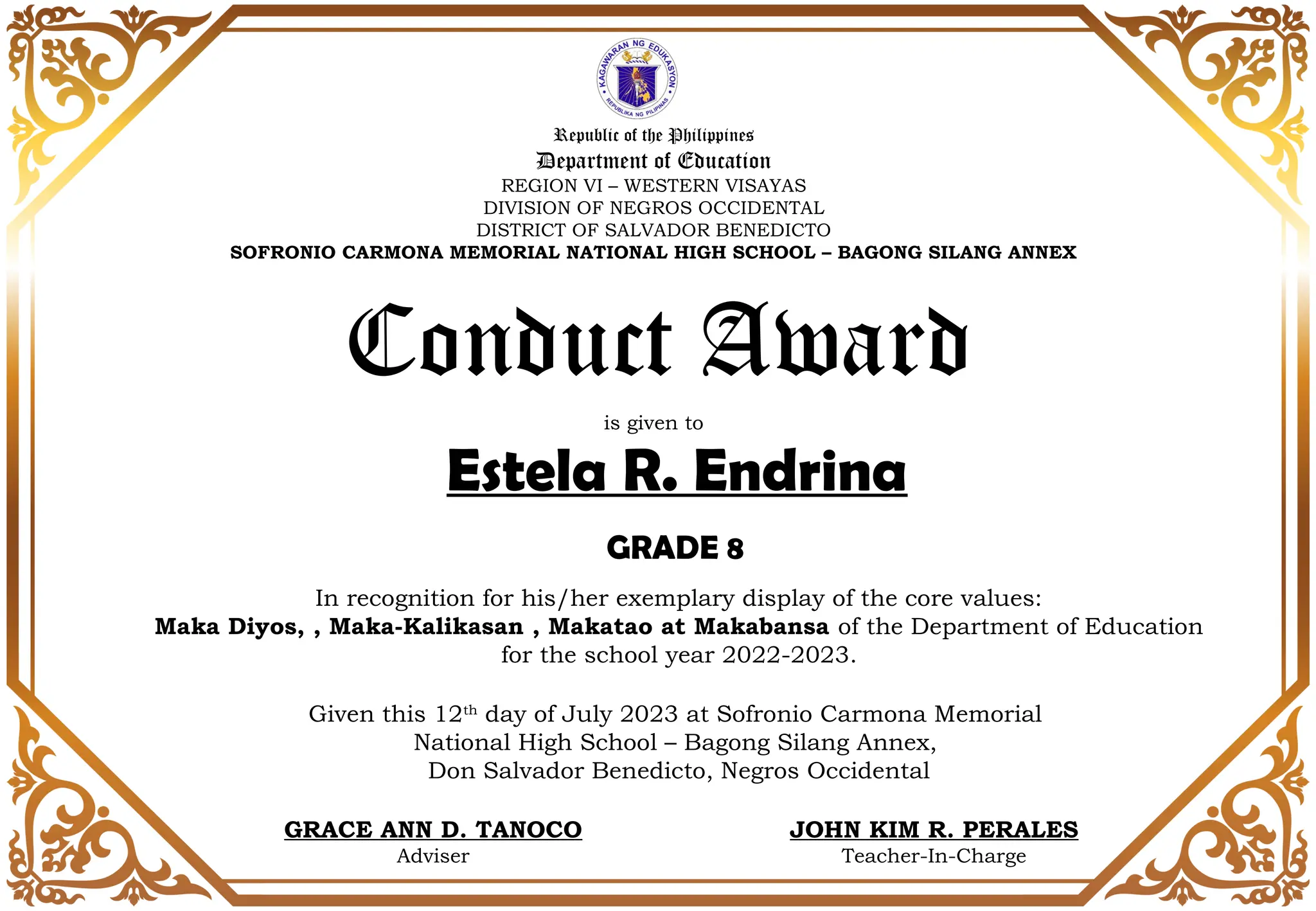 Certificate of Conduct-Awardee Grade-8.pptx