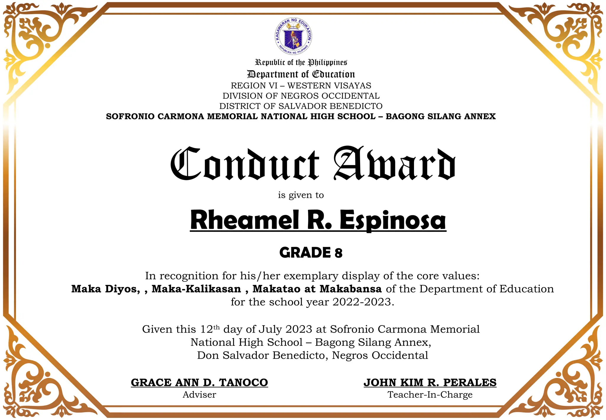 Certificate of Conduct-Awardee Grade-8.pptx