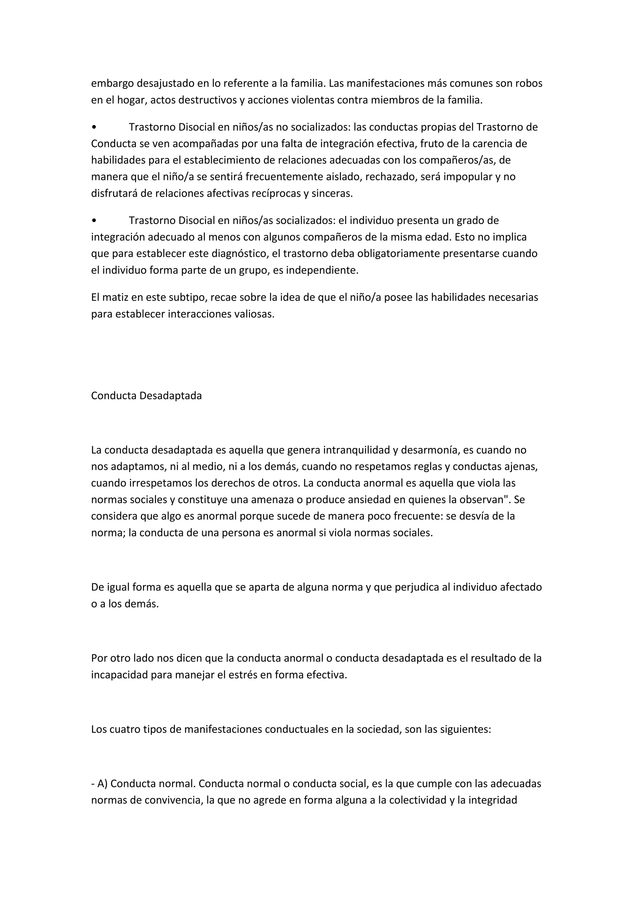 Conducta inadaptada y desadaptada | PDF
