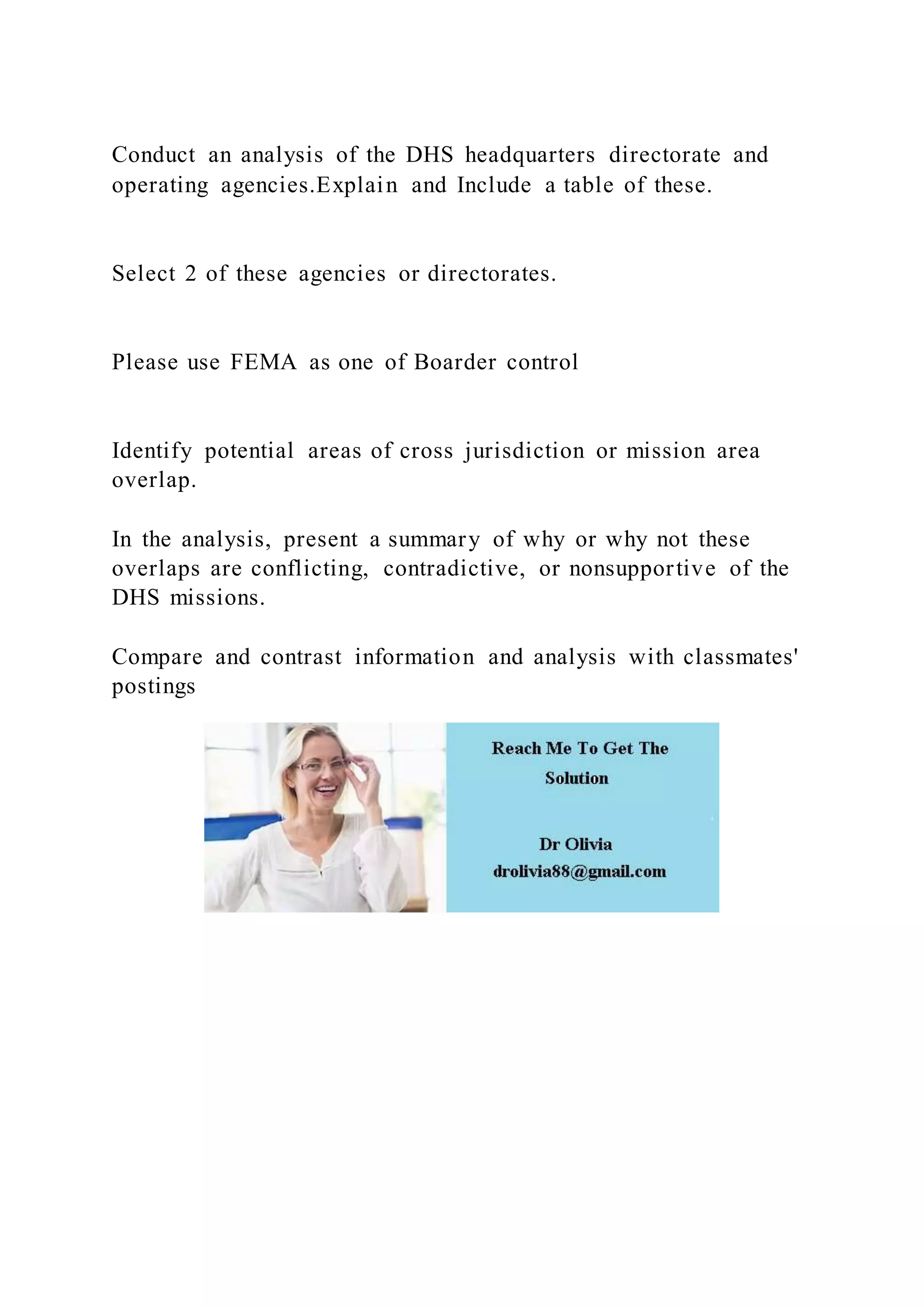 Conduct an analysis of the DHS headquarters directorate and operatin | DOCX