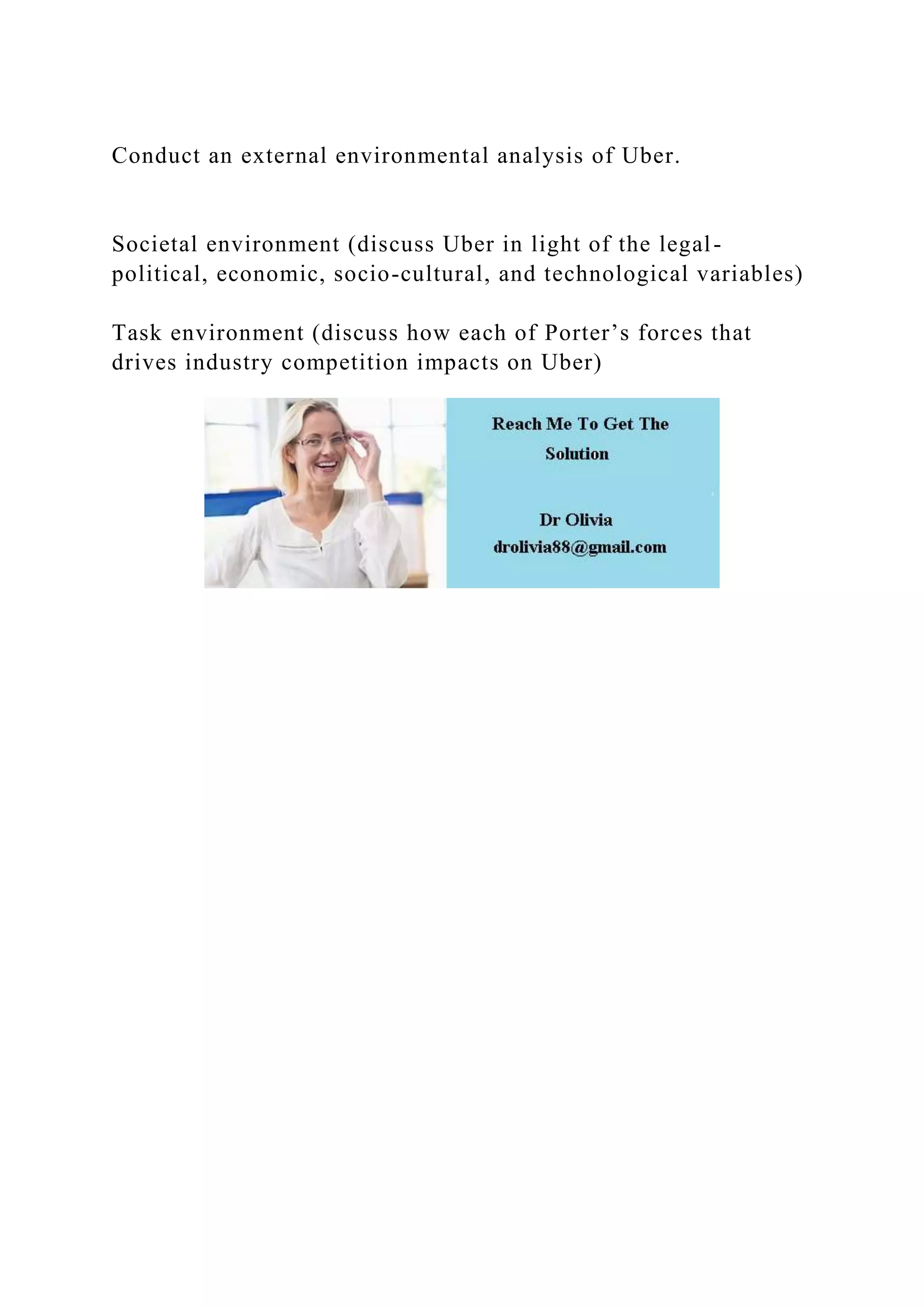 Conduct an external environmental analysis of Uber. Societal e.docx