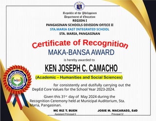 Award of Conduct for DepEd students file | PPTX