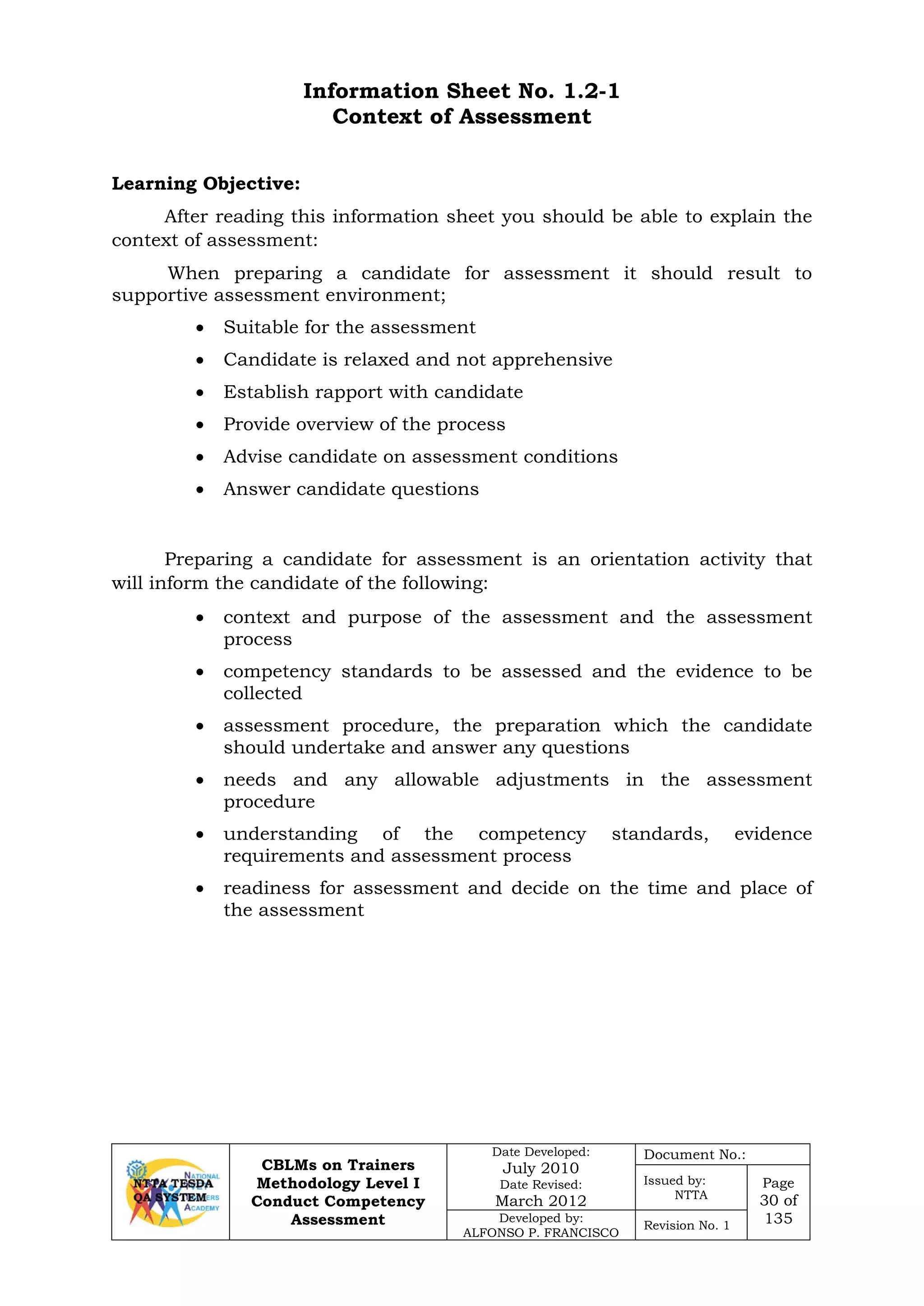 Conduct competency assessment | PDF